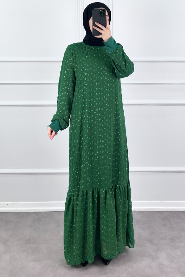 Güpürlü Şifon Elbise - Yeşil | Aftorya.com